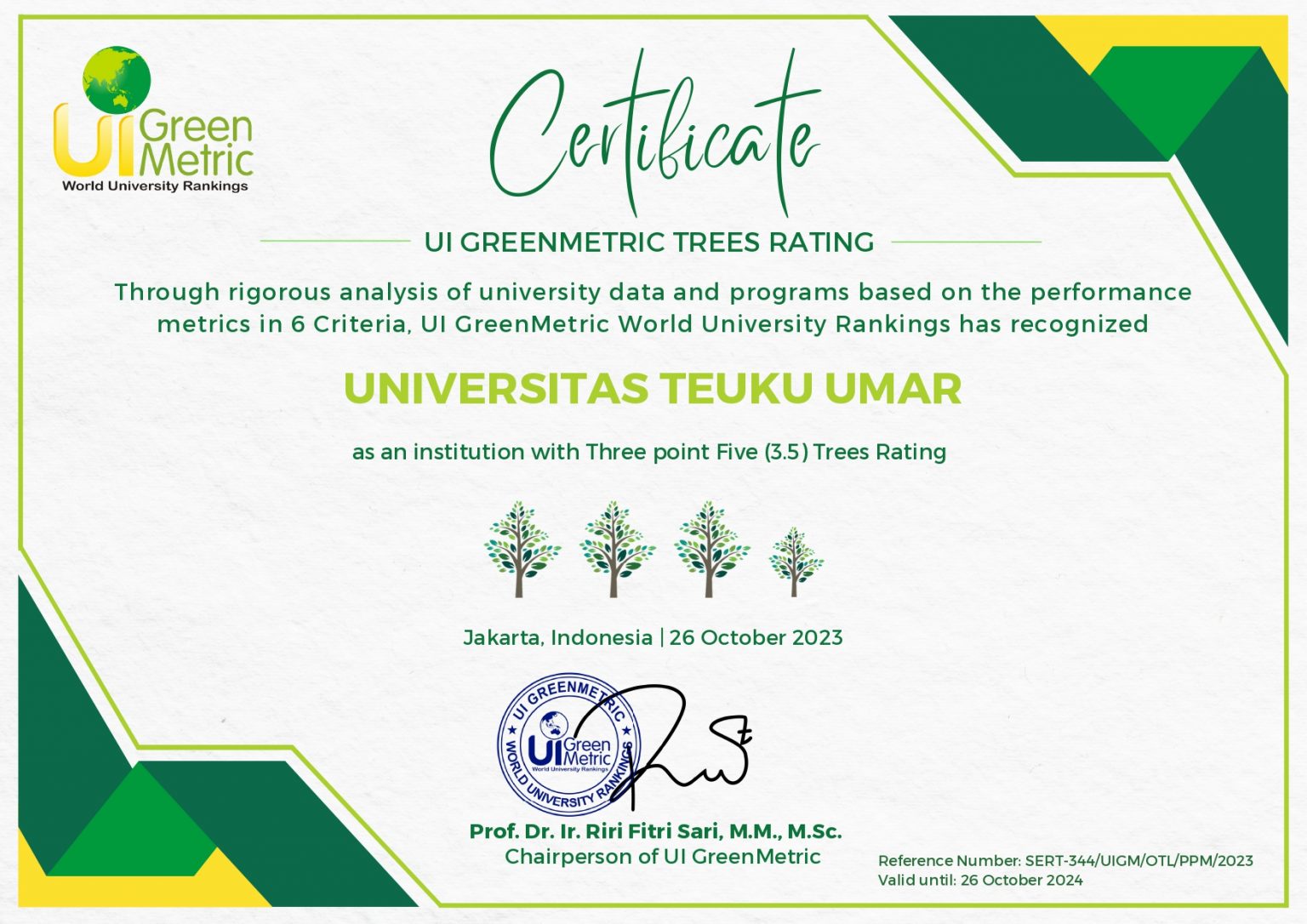 UTU Kembali Dianugerahi 3,5 Tree Rating UI Green Metric Kampus ...